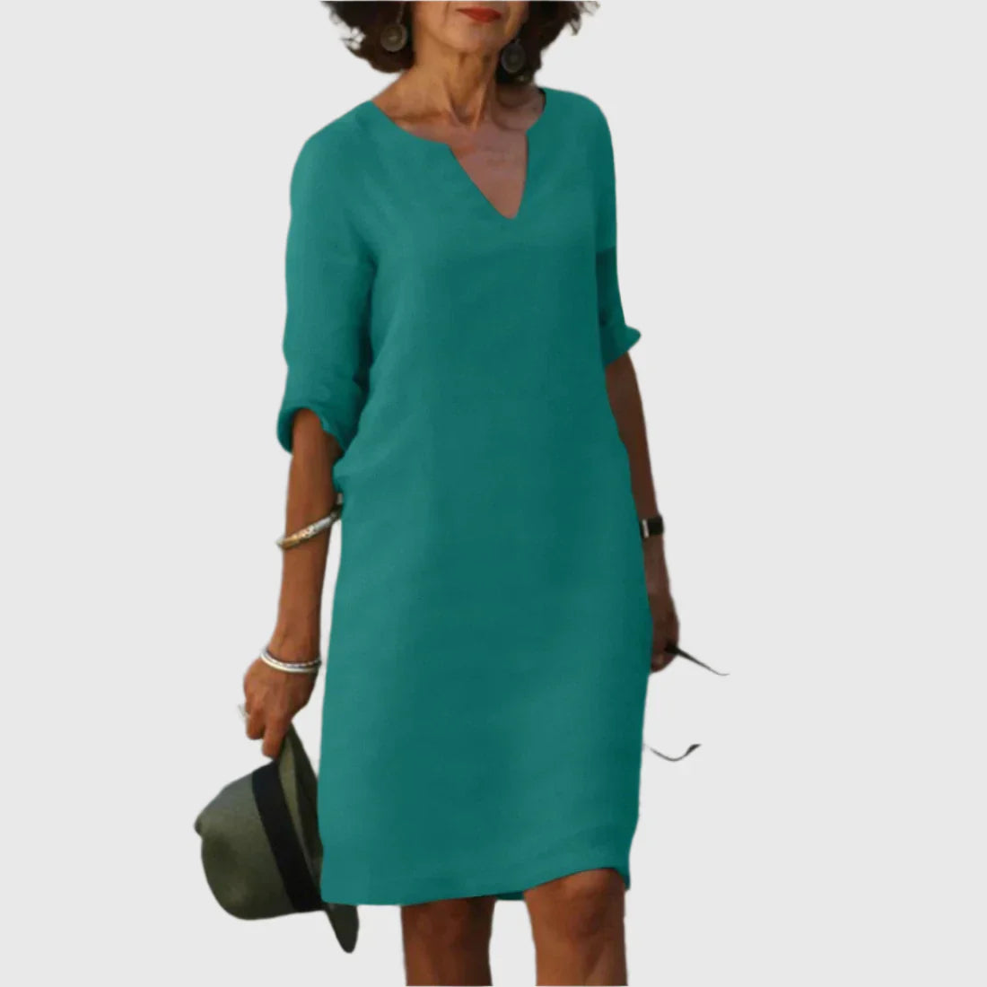 Deborah - Mini dress with V neckline and 3/4 sleeves – Susan & Colin ...